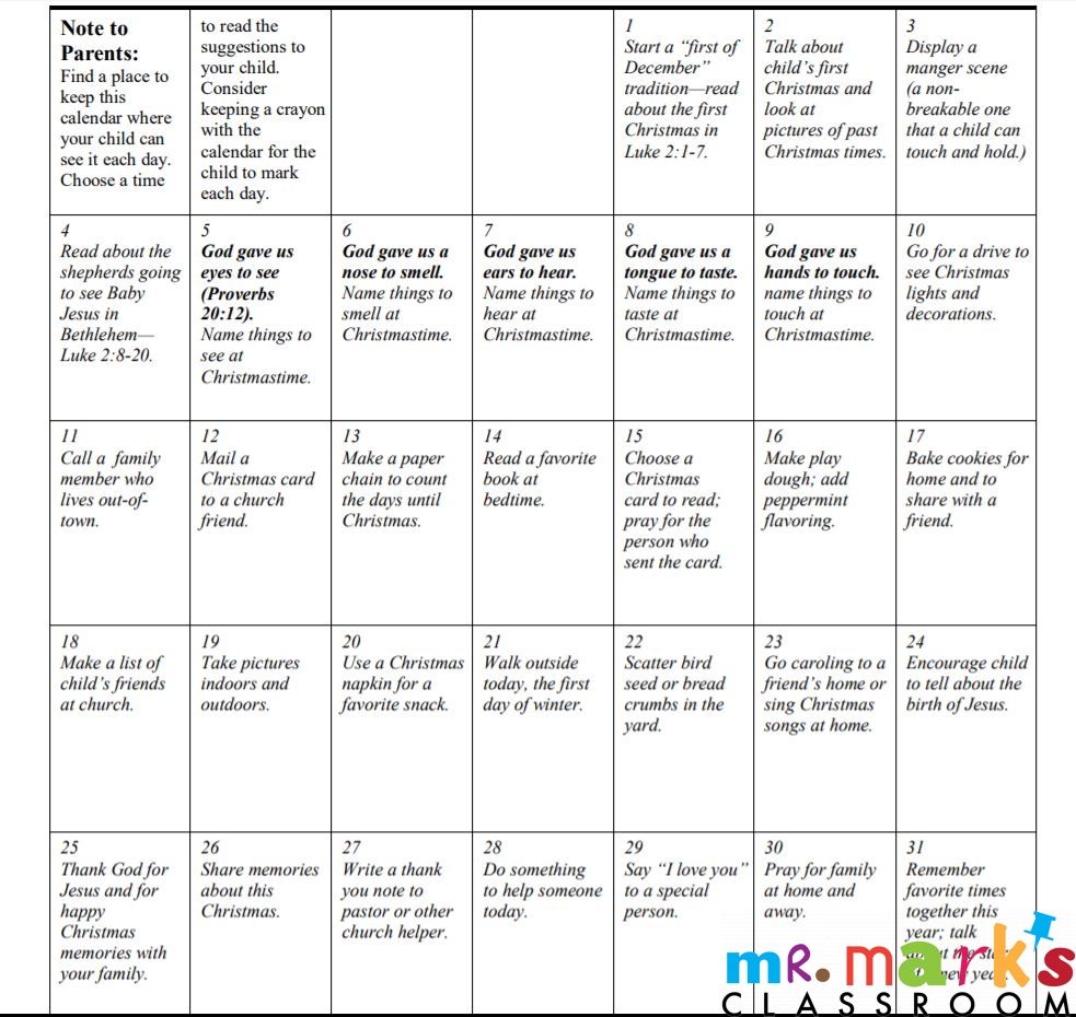 December Activities – Mr. Mark's Classroom